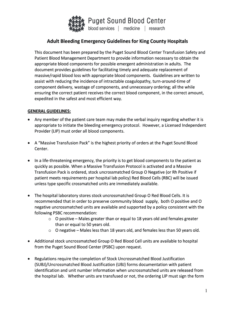 Fillable Online Adult Bleeding Emergency Guidelines for King County ...