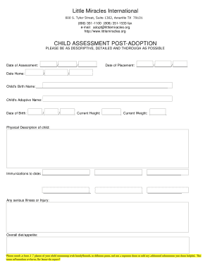 Fillable Online littlemiracles Child Assessment Post-Adoption Report ...
