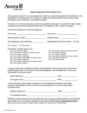 Fillable Online Agent Assignment Form - Avera Health Plans Fax Email ...