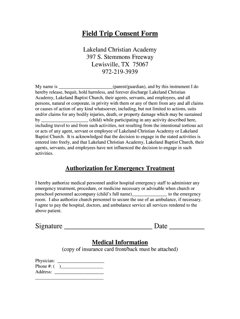Fillable Online lcasecondaryschool Field Trip Consent Form ...