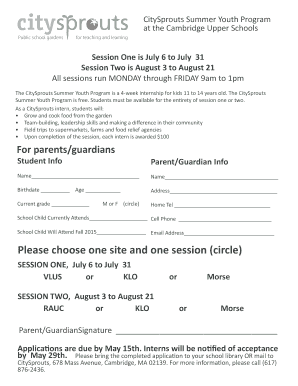 Fillable Online citysprouts Please choose one site and one session ...