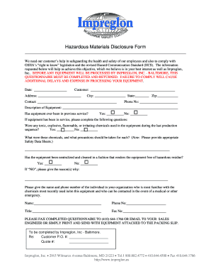 Fillable Online impreglon-baltimore Hazardous Materials Disclosure ...