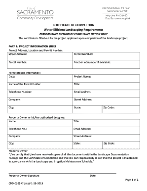 Fillable Online cityofsacramento CERTIFICATE OF COMPLETION Water ...