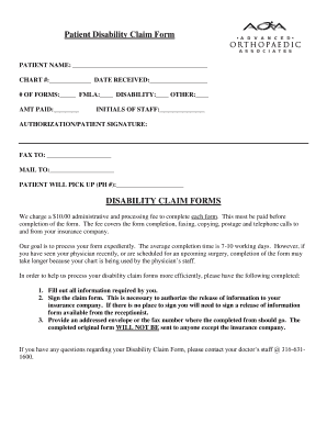 Fillable Online DISABILITY CLAIM FORMS - AOA Fax Email Print - pdfFiller