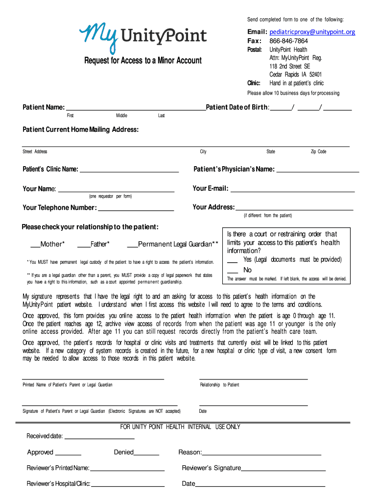 Fillable Online Pediatric Proxy Request Form 120917 - FO3 nofax Fax ...