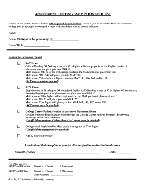 Fillable Online Assessment Testing Exemption Req Form - Rev 3-2014 Fax ...