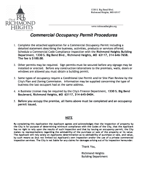 Fillable Online richmondheights Commercial Occupancy Permit Procedures ...