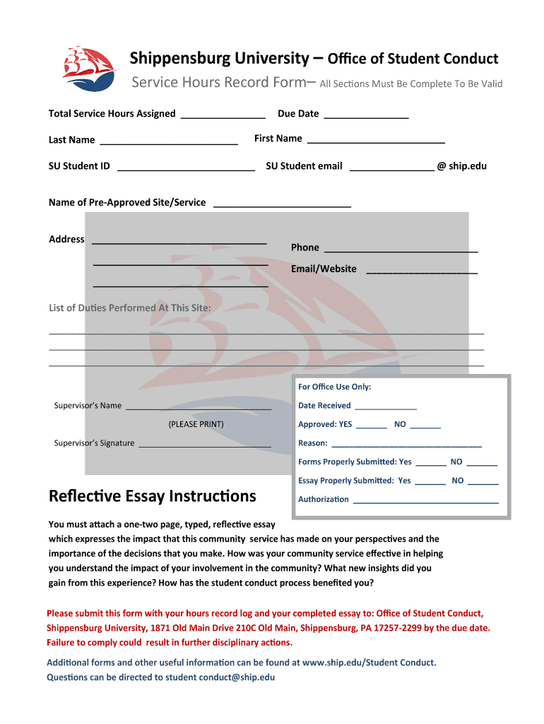 Fillable Online Shippensburg University Office of Student onduct ...