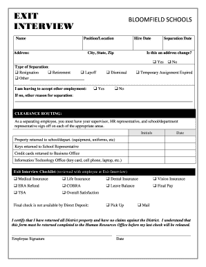 Fillable Online EXIT INTERVIEW - Bloomfield Schools Fax Email Print ...