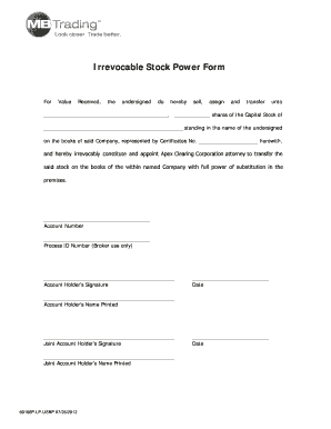 Fillable Online Irrevocable Stock Power Form - MB Trading Fax Email ...