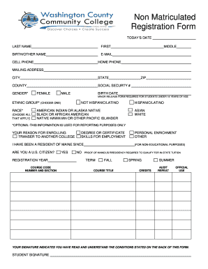 Fillable Online Non Matriculated Registration Form Fax Email Print ...