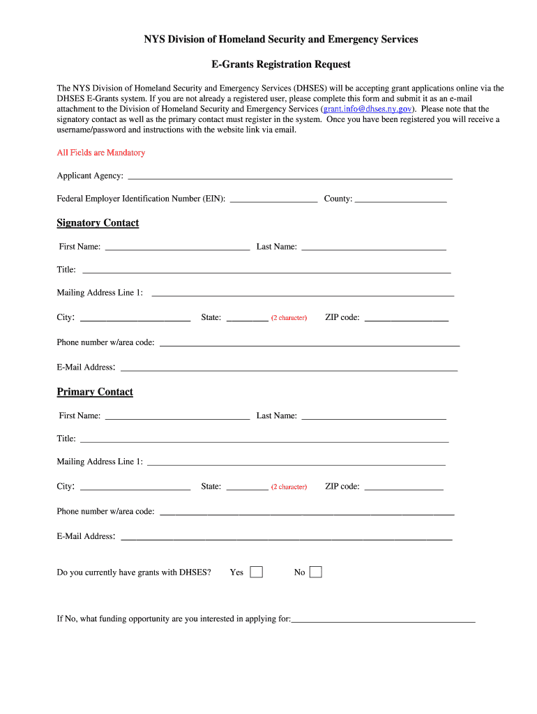 Fillable Online dhses ny E-Grants Registration Form - dhsesnygov Fax ...