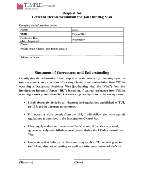 Fillable Online tuj ac Request for Letter of Recommendation for Job ...