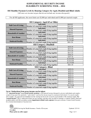 Fillable Online SSI Monthly Payment Levels by Housing Category for Aged ...