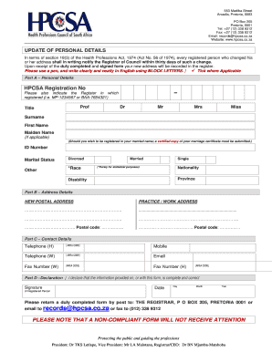 Fillable Online hpcsa co HPCSA Registration No - hpcsa co Fax Email ...