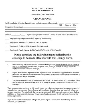 Fillable Online Boone County Anthem Bcbs Change Form - Remove ...