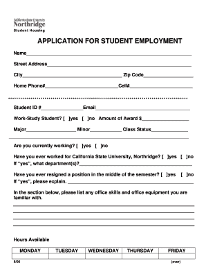 Fillable Online housing csun Application Student Employmentdoc ...