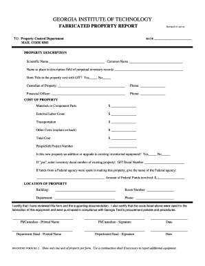 Fillable Online procurement gatech FABRICATED PROPERTY REPORT Fax Email Print - pdfFiller
