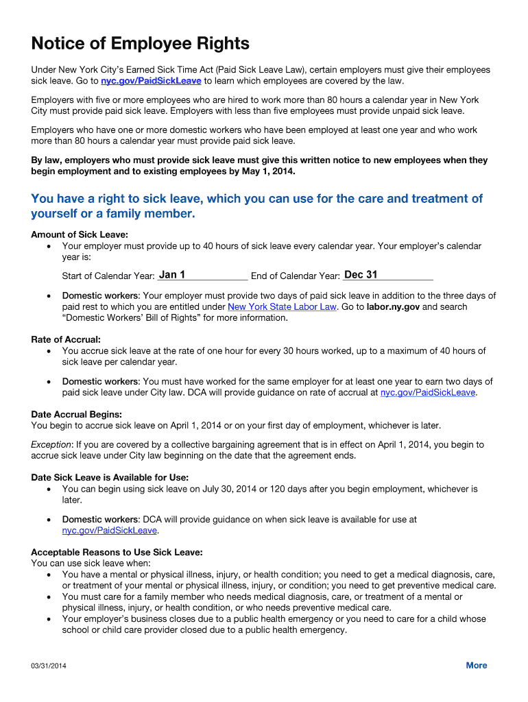 Fillable Online Notice of Employee Rights - yurcorcom Fax Email Print ...