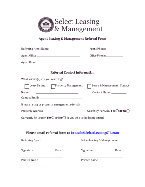 Fillable Online Select Leasing Management Referral Form-2 Fax Email ...