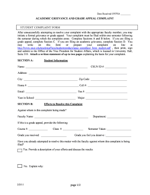 Fillable Online csun Academic Grievance and Grade Appeal Complaint Form ...