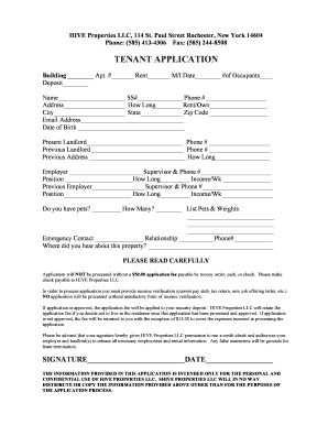 Fillable Online Tenant Application - hivepropcom Fax Email Print ...