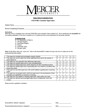 Fillable Online Supervision Evaluation Form COUN 802 Counselor ...