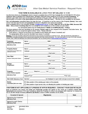 Fillable Online Alter Gas Meter Service Position - Request Form Fax ...