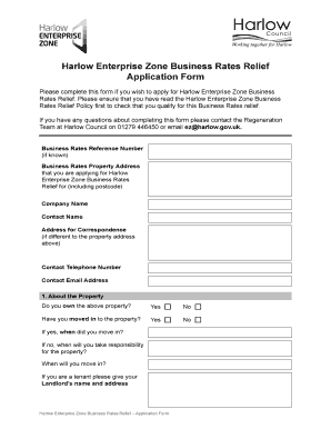 Fillable Online Harlow Enterprise Zone Business Rates Relief Fax Email ...