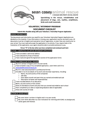 Fillable Online INTERNSHIP PROGRAM CHECKLIST - Animal Rescue Service ...