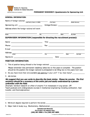 Fillable Online wmich PERMANENT RESIDENCY Questionnaire for Sponsoring ...
