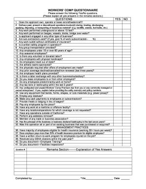 Fillable Online WORKERS COMP QUESTIONNAIRE - Suess Insurance Fax Email ...