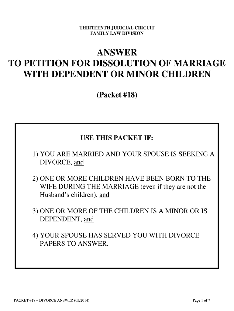 Fillable Online ANSWER TO PETITION FOR DISSOLUTION OF MARRIAGE WITH Fax ...