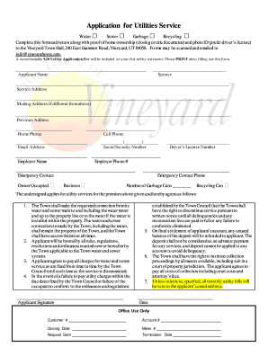 Fillable Online Application for Utilities Service Water Sewer Garbage ...