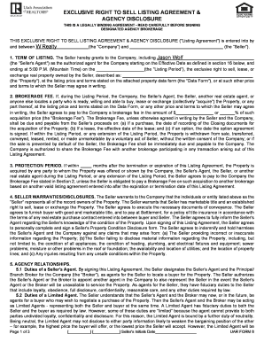 Fillable Online THIS EXCLUSIVE RIGHT TO SELL LISTING AGREEMENT & AGENCY ...
