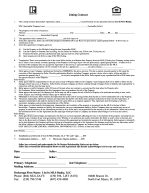 Fillable Online Listing contract - List In MLS Realty LLC Fax Email ...