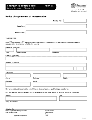 Fillable Online Notice of appointment of representative form 21 Fax ...
