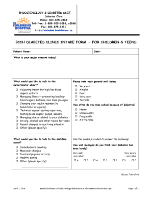 Fillable Online BCCH DIABETES CLINIC INTAKE FORM FOR Fax Email Print ...