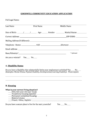 Fillable Online GOODWILL COMMUNITY EDUCATION APPLICATION Fax Email ...