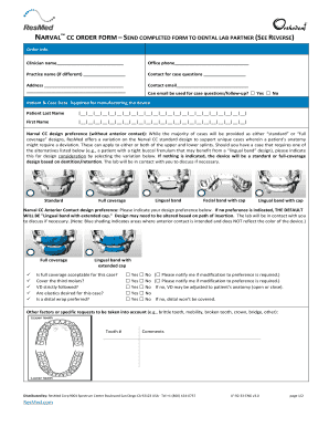 Fillable Online NARVAL CC ORDER FORM SEND COMPLETED FORM TO DENTAL LAB ...