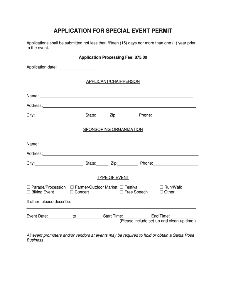 Fillable Online ci santa-rosa ca APPLICATION For Special Event PERMITpdf Fax Email Print - pdfFiller