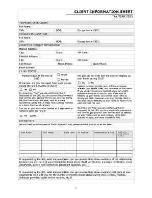 Fillable Online CLIENT INFORMATION SHEET - Action Bookkeeping amp Fax Email Print - pdfFiller