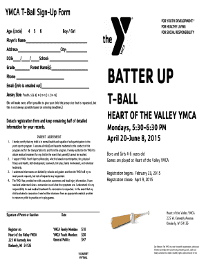 Fillable Online Sign-Up Form YMCA T-Ball Sign-Up Form Fax Email Print ...