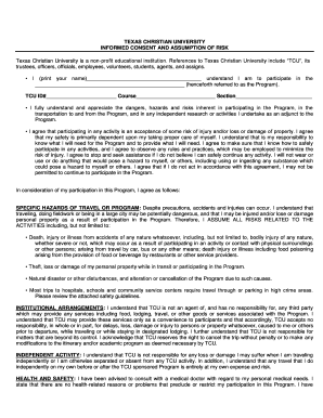 Fillable Online nursing tcu INFORMED CONSENT AND ASSUMPTION OF RISK ...