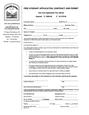 Fillable Online gainesville FIRE HYDRANT APPLICATON, CONTRACT AND ...