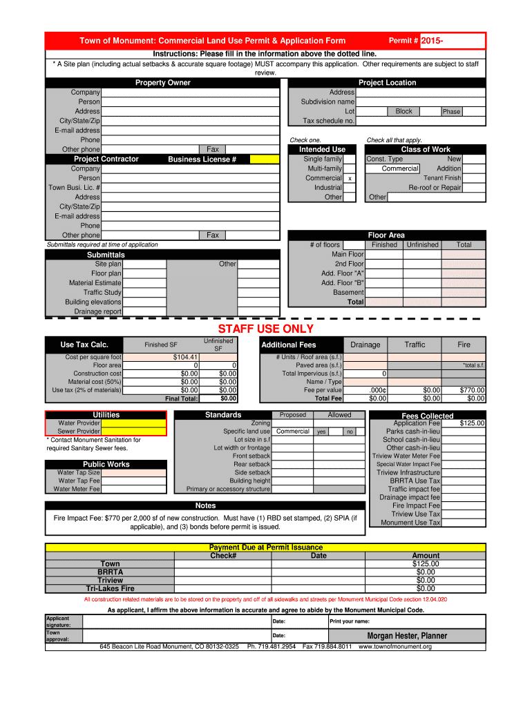 Fillable Online STAFF USE ONLY - townofmonumentorg Fax Email Print ...