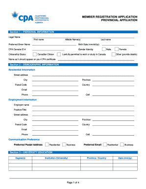 Fillable Online cpaalberta MEMBER REGISTRATION APPLICATION PROVINCIAL ...