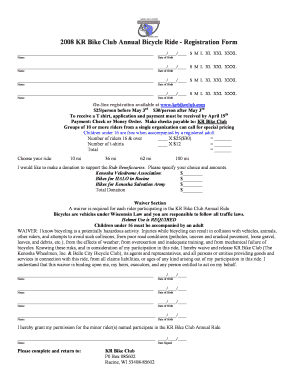 Fillable Online 2008 Annual Bike Ride Registration Form.doc Fax Email ...