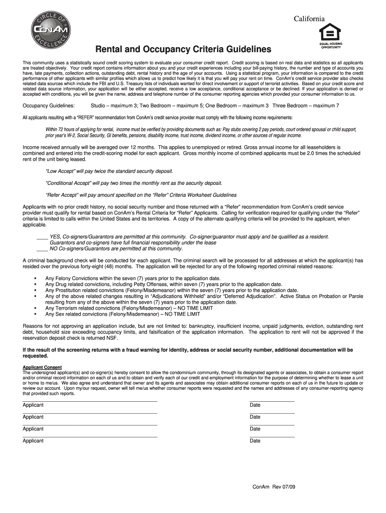 Fillable Online Rental Criteria with Refer Criteria Conventional ...
