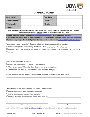 Fillable Online uowcollege edu APPEAL FORM - UOW College Fax Email Print - pdfFiller